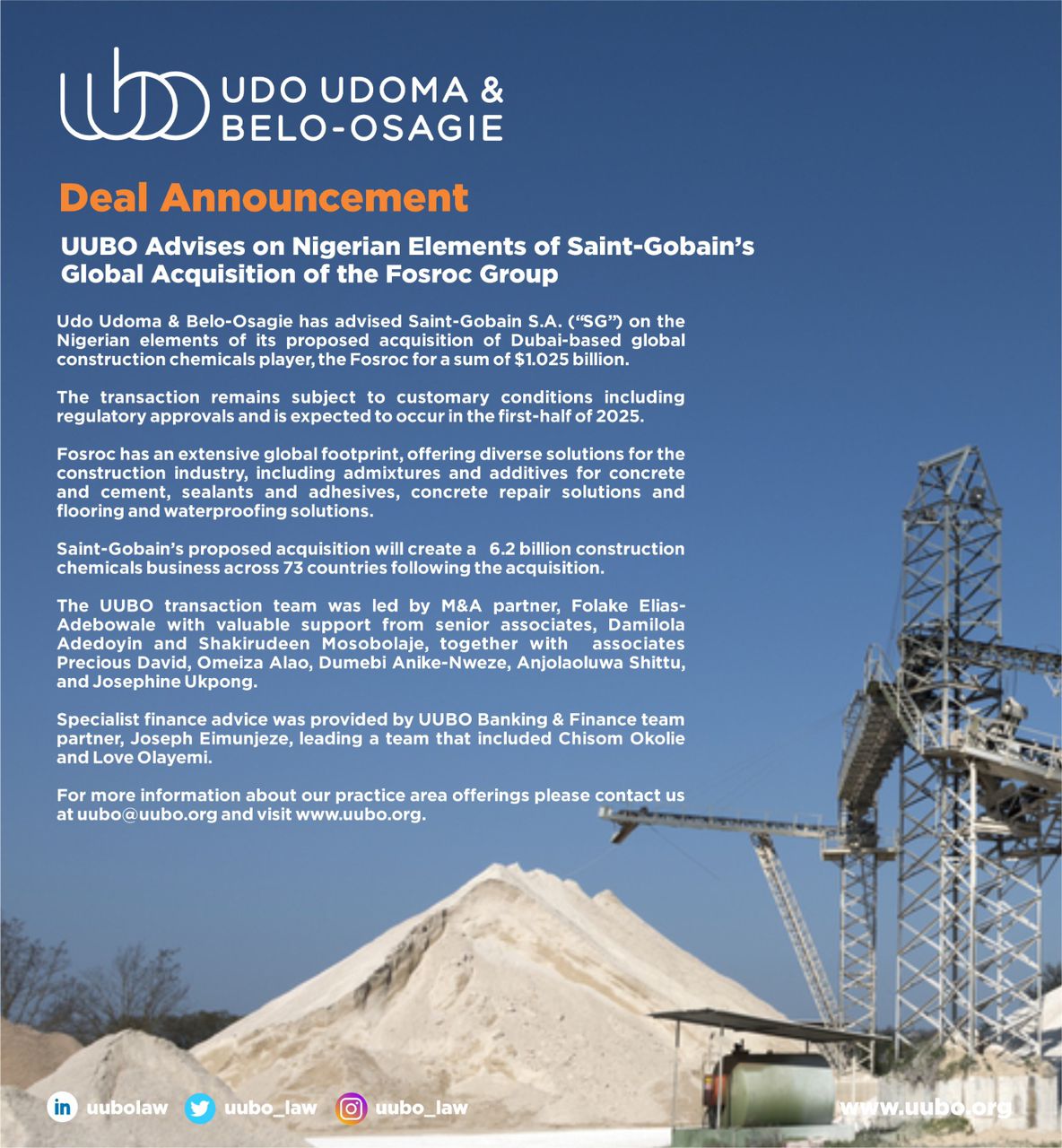 Udo Udoma & Belo-Osagie advises Saint-Gobain S.A. on the Nigerian ...