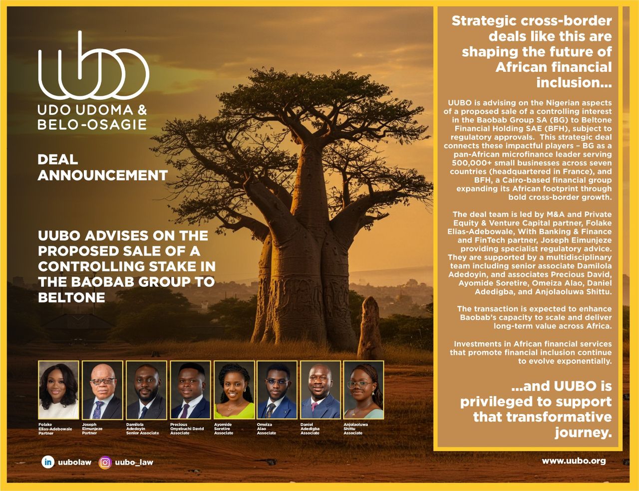 UUBO Advises on Proposed Sale of Controlling Interest in Baobab Group ...