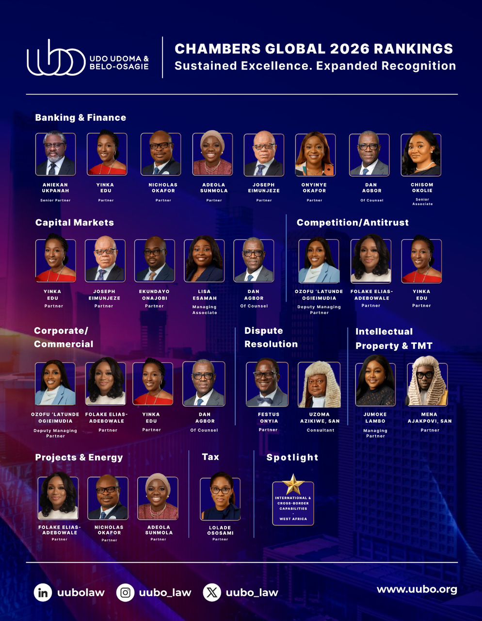 Udo Udoma & Belo-Osagie Recognised in Chambers Global 2026 Rankings - UUBO